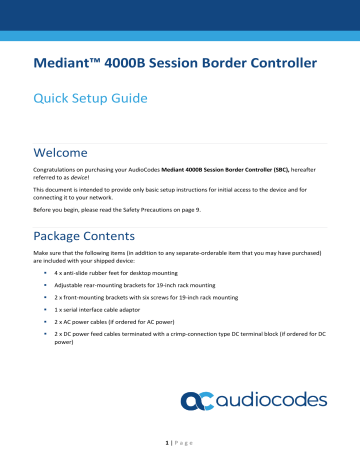 AudioCodes Mediant 4000B Quick Setup Manual | Manualzz
