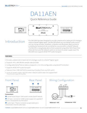 BluStream DA11AEN Quick Reference Manual | Manualzz