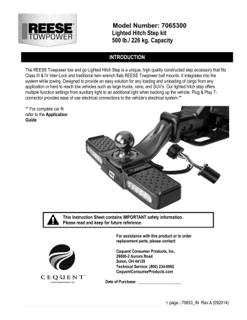 Cequent REESE TOWPOWER Lighted Hitch Step Instruction Sheet | Manualzz