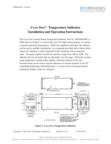 CTI-CRYOGENICS Cryo-Torr Series Installation And Operation Instructions ...