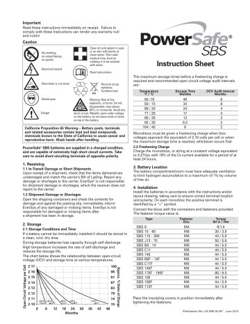 EnerSys PowerSafe SBS Instruction Sheet | Manualzz