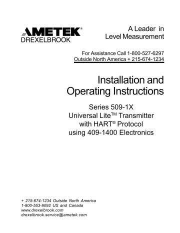 Ametek Drexelbrook Universal Lite 509-1 Series Installation And ...