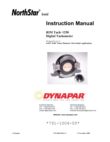 DYNAPAR NorthStar RIM Tach 1250 Instruction Manual | Manualzz