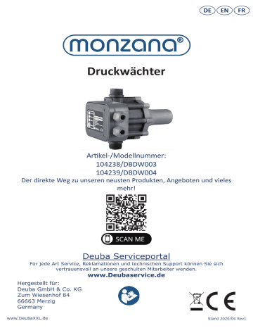 Deuba monzana 104238/DBDW003 Bedienungsanleitung | Manualzz