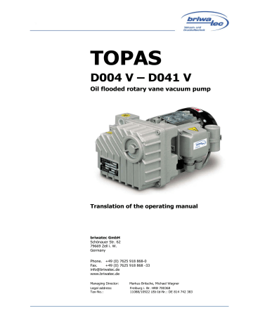 briwatec TOPAS D041 V Translation Of The Operating Manual | Manualzz