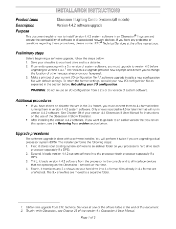 ETC Obsession II Installation Instructions | Manualzz