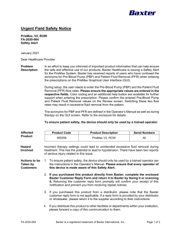 baxter PrisMax V2 Quick Start Manual | Manualzz