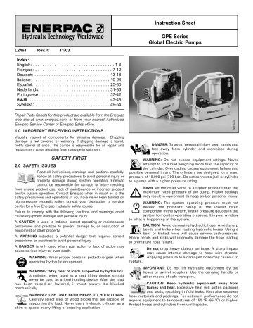 Enerpac GPE Series Instruction Sheet | Manualzz