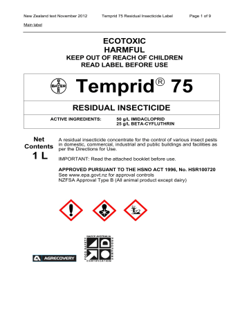 Bayer HealthCare Temprid 75 Manual | Manualzz