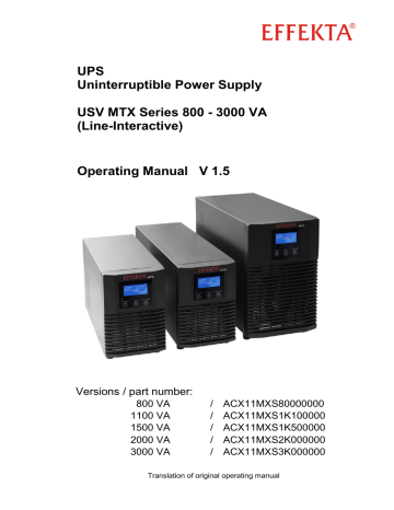 Effekta USV MTX 1100 VA, USV MTX Series Operating Manual | Manualzz
