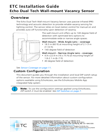 ETC Echo Dual Tech Wall-mount Vacancy Sensor Installation Manual | Manualzz
