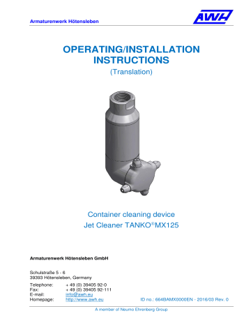AWH TANKO MX125 Operating & Installation Instructions Manual | Manualzz