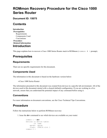 Cisco 1000 Series Router ROMmon Recovery | Manualzz