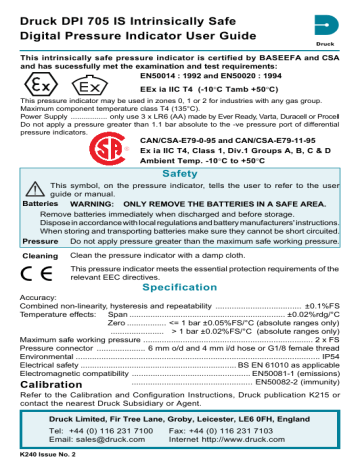 Druck DPI 705 IS User Manual | Manualzz