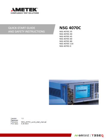 Safety. Ametek NSG 4070C-80, NSG 4070C-0, NSG 4070C-45, NSG 4070C-110 ...