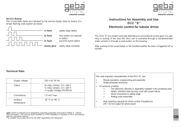 Geba Tronic DC2 S Instructions For Assembly And Use | Manualzz