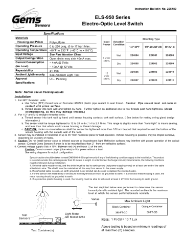 Gems Sensors ELS-950 Series Instruction Bulletin | Manualzz
