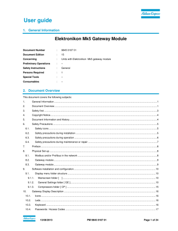 Atlas Copco Elektronikon Mk5 User Manual | Manualzz