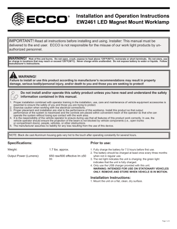 Ecco EW2461 Installation And Operation Instructions Manual | Manualzz