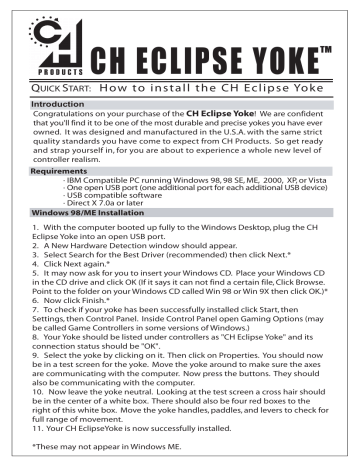 CH Products ECLIPSE YOKE Quick Start | Manualzz