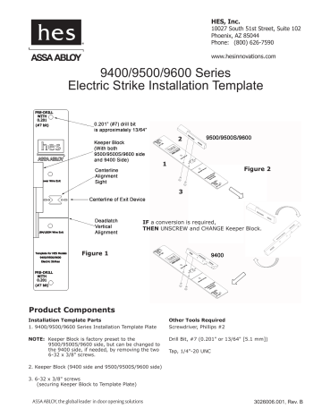 Assa Abloy HES 9400 Series Installation Template | Manualzz