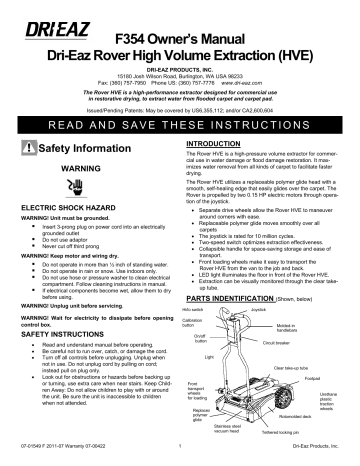 Dri-Eaz F354, Rover HVE Owner's Manual | Manualzz