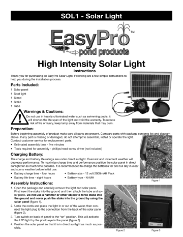EasyPro SOL1 Instructions | Manualzz