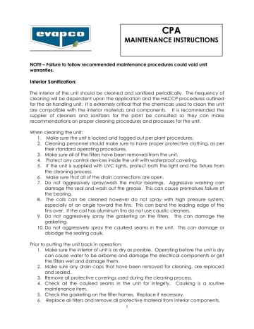 EVAPCO CPA Maintenance Instructions Manual | Manualzz