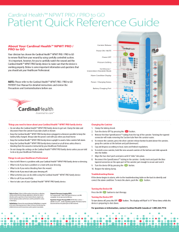 Cardinal Health NPWT PRO Patient Quick Reference Manual | Manualzz