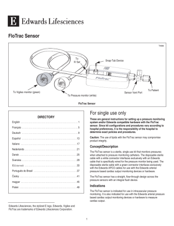Edwards Lifesciences FloTrac Sensor General Instructions Manual | Manualzz