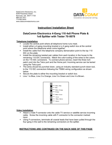 DataComm Electronics 70-0078 Instruction/Installation Sheet | Manualzz