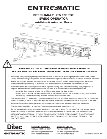 Entrematic Ditec HA8 LP Installation Instructions Manual | Manualzz