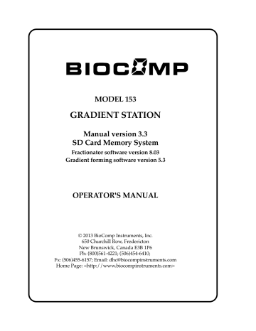 Biocomp GRADIENT STATION 153 Operator's Manual | Manualzz