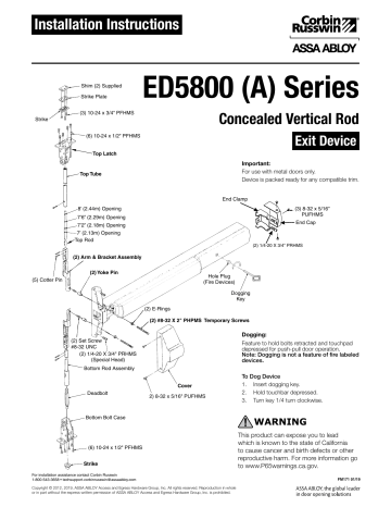 Assa Abloy Corbin Russwin ED5800 Series Installation Instructions ...