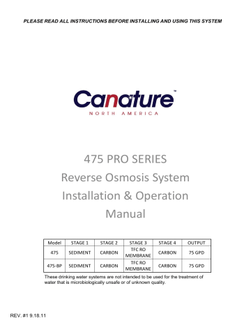 Canature 475 Pro Series Installation & Operation Manual | Manualzz