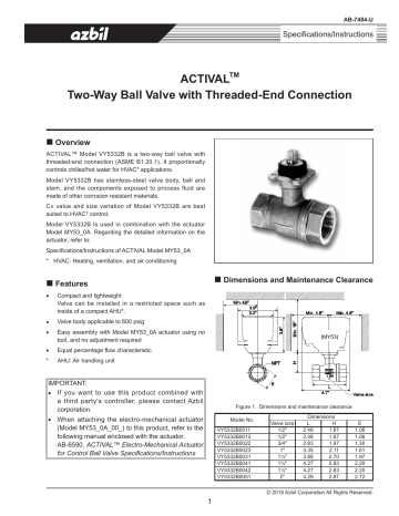 Azbil ACTIVAL VY5332B Specifications & Instructions | Manualzz