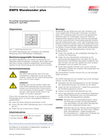 WAREMA EWFS plus Bedienungs- Und Installationsanleitung | Manualzz