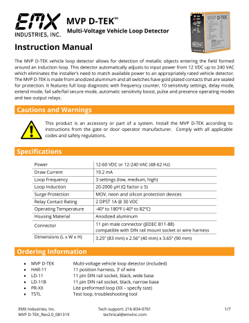 EMX Industries MVP D-TEK Instruction Manual | Manualzz