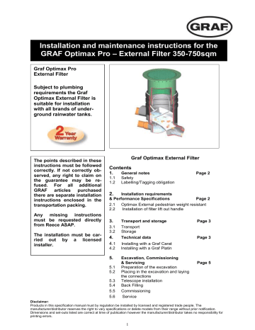 Graf Optimax-Pro Installation And Maintenance Instructions | Manualzz