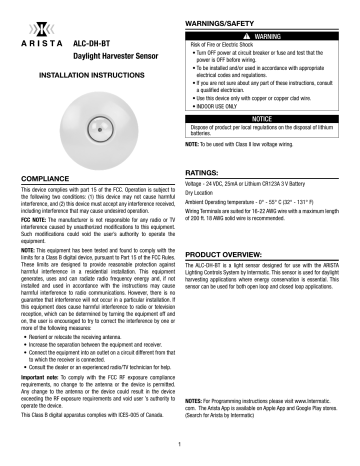 Arista ALC-DH-BT Installation Instructions | Manualzz