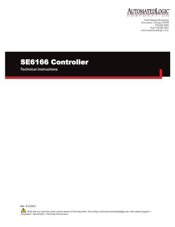 Automated Logic SE6166 Technical Instructions | Manualzz