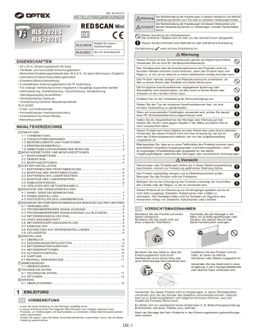Optex Redscan Mini RLS-2020I Installationsanweisungen | Manualzz