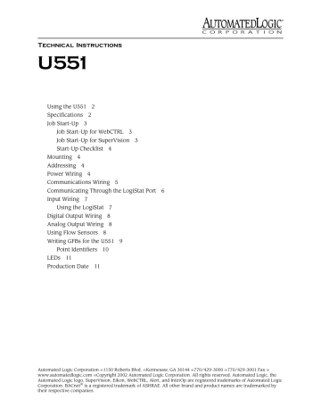 Automated Logic U551 Technical Instructions | Manualzz