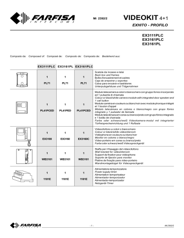 FARFISA INTERCOMS EX3111PLC, EX3161PL Manual | Manualzz