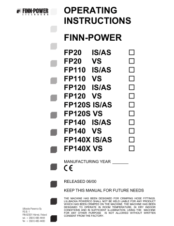 Finn-Power FP120 VS, FP20 VS Operating Instructions Manual | Manualzz