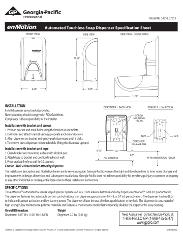 Georgia Pacific enMotion 52052 Specification Sheet | Manualzz