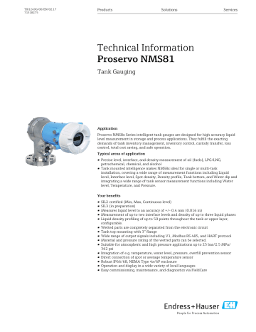 Endress+Hauser Proservo NMS81 Technical Information | Manualzz