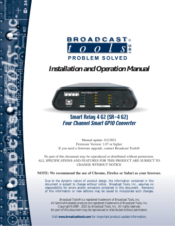 Broadcast Tools SR-4 G2 Installation And Operation Manual | Manualzz