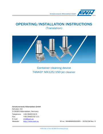 AWH TANKO MX125 Operating & Installation Instructions Manual | Manualzz
