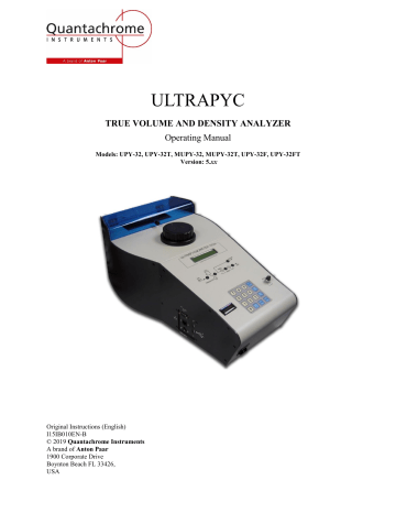 Anton Paar Quantachrome ULTRAPYC UPY-32 Operating Manual | Manualzz
